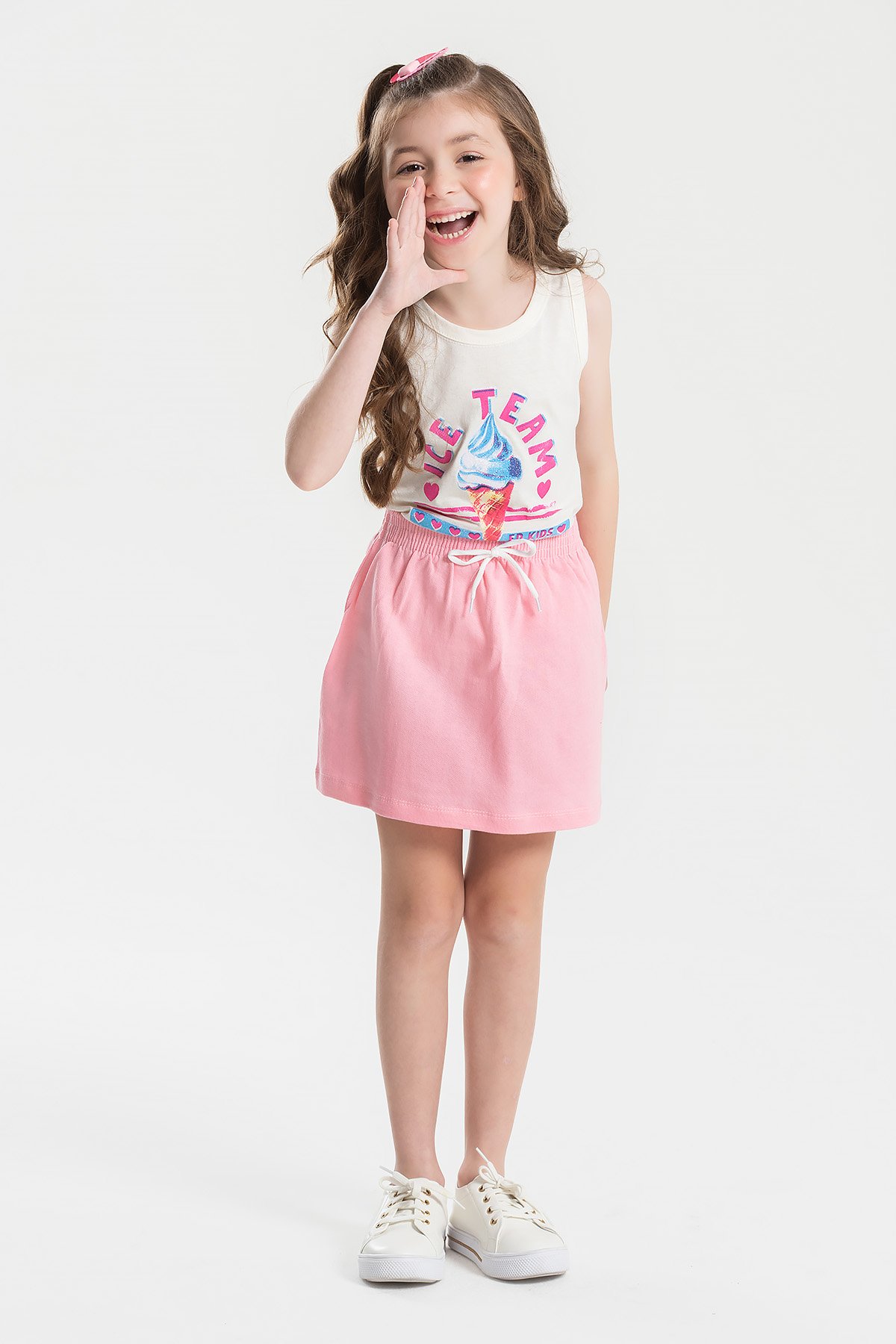 Conjunto Infantil Verão Feminino Regata Ice Cream - Off White